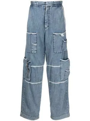 DIESEL® Wide Leg Cargo Distressed Jeans - Blue