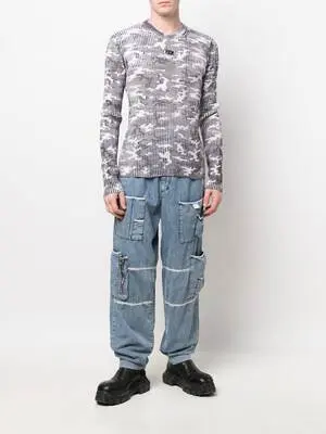 DIESEL® Wide Leg Cargo Distressed Jeans