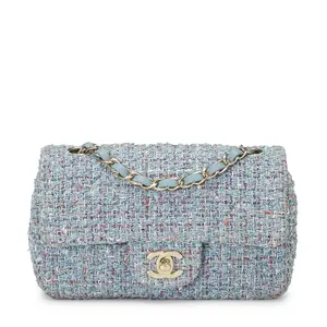 WHAT GOES AROUND COMES AROUND Chanel Blue Tweed Rectangular Flap Mini