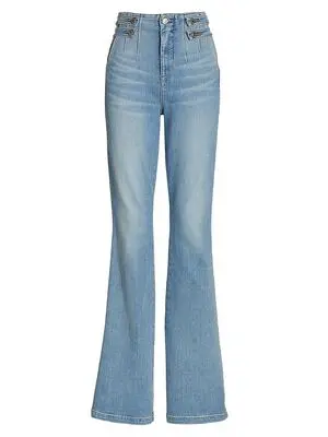 Veronica Beard Women's Beverly Button Tab Flare Jeans - Lakeshore - Size 24 - Lakeshore  - Lakeshore