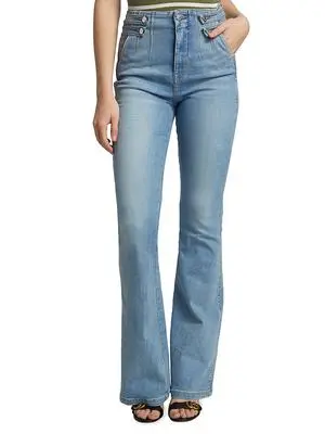 Veronica Beard Beverly Button Tab Flare Jeans Size