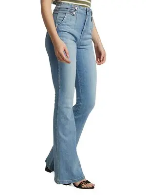 Veronica Beard Beverly Button Tab Flare Jeans Size