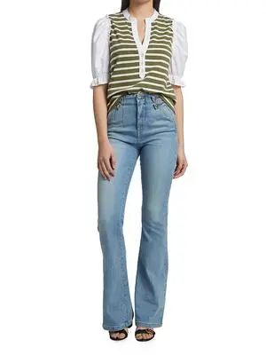 Veronica Beard Beverly Button Tab Flare Jeans Size