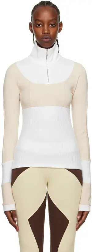 KIJUN Half-Zip Paneled Sweater - Beige White