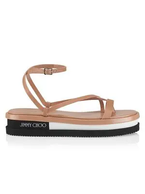 JIMMY CHOO Women's Pine Leather Flatform Sandals - Tan  - Tan