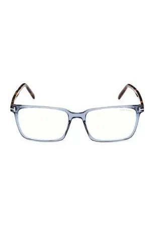 TOM FORD 55mm Rectangular Blue Light Blocking Eyeglasses - Shiny Blue