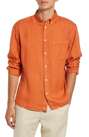 Billy Reid Tuscumbia Standard Fit Linen Button-down Shirt Burnt Orange