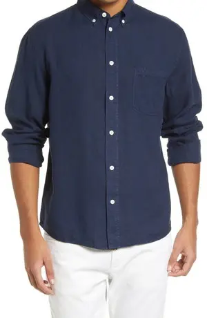 Billy Reid Tuscumbia Standard Fit Linen Button-down Shirt Midnight Blue