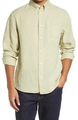 Billy Reid Tuscumbia Standard Fit Linen Button-down Shirt Sea Grass