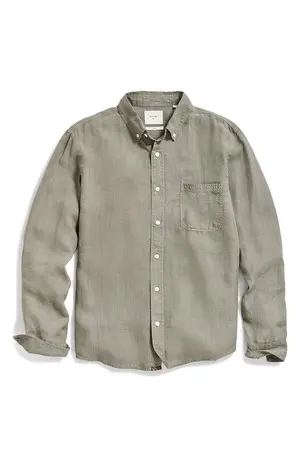 Billy Reid Tuscumbia Standard Fit Linen Button-down Shirt Slate Green