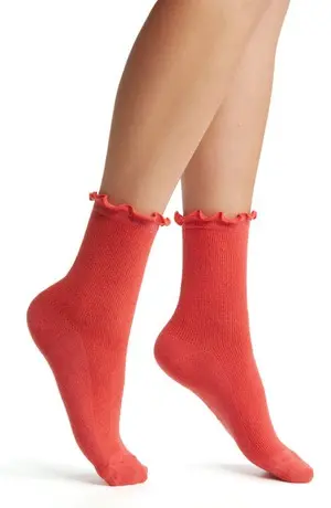 UGG UGG(r) Karsyn Lettuce Edge Crew Socks Flamingo Pink