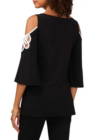 Chaus Cold Shoulder Three-quarter Sleeve Blouse - Black/ White