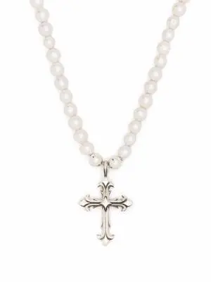Emanuele Bicocchi Pearl Necklace With Cross Pendant - Silver