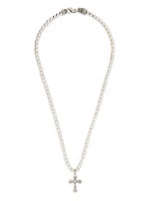 Emanuele Bicocchi Pearl Necklace With Cross Pendant - Silver