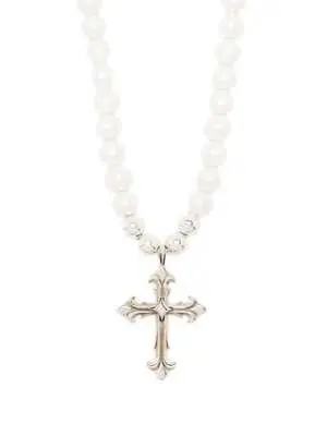 Emanuele Bicocchi Pearl Necklace With Cross Pendant - White