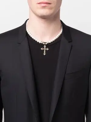 Emanuele Bicocchi Pearl Necklace With Cross Pendant