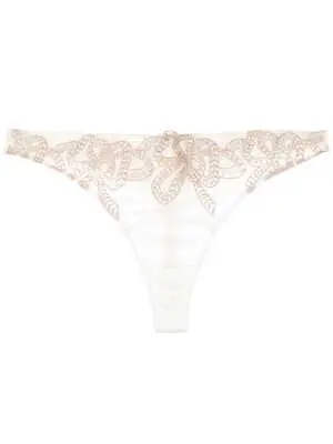 FLEUR DU MAL Bow Guipure Embroidered Thong