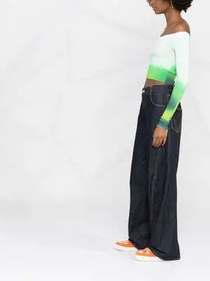 Off-White Off-shoulder Gradient Top - Green
