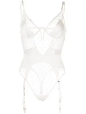 FLEUR DU MAL Dotty Tulle Cupped Bodysuit
