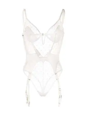 FLEUR DU MAL Dotty Tulle Cupped Bodysuit