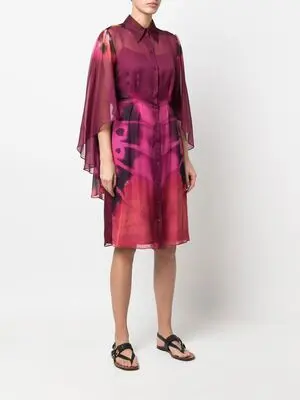 Alberta Ferretti Butterfly Print Semi-sheer Shirt Dress