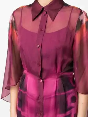 Alberta Ferretti Butterfly Print Semi-sheer Shirt Dress