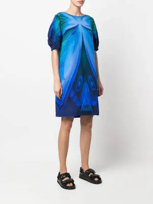 Alberta Ferretti Short Sleeve Butterfly Print Dress