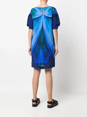 Alberta Ferretti Short Sleeve Butterfly Print Dress