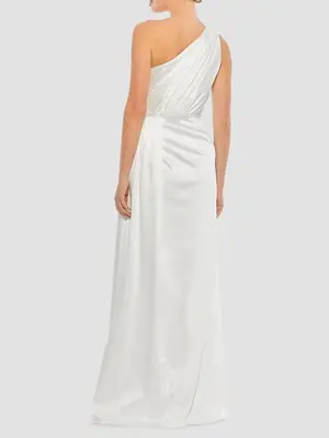 Mac Duggal One-shoulder Draped Satin Gown - White