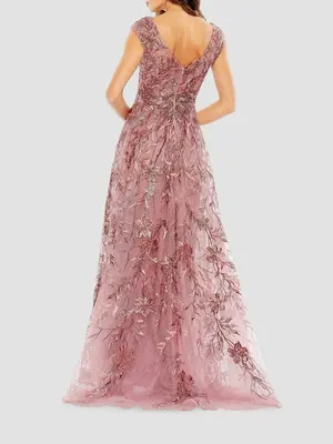 Mac Duggal Embellished Floral Cap-sleeve Gown - Cinnamon