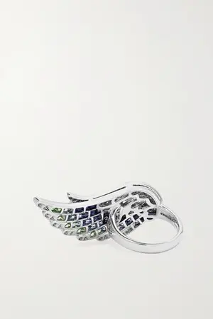 GARRARD Wings Embrace Peacock 18k White Multi-stone Ring