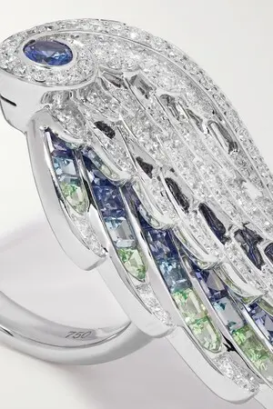 GARRARD Wings Embrace Peacock 18k White Multi-stone Ring