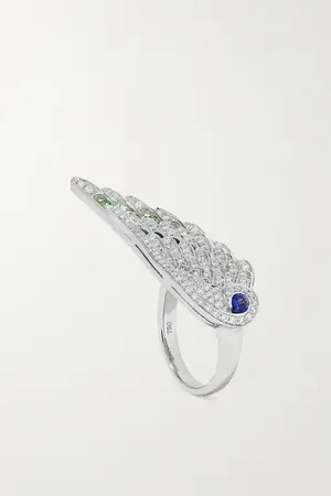 GARRARD Wings Embrace Peacock 18k White Multi-stone Ring