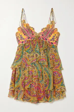 Etro Ruffled Embroidered Printed Silk-Chiffon Mini Dress In Yellow - 60%  Off | Editorialist