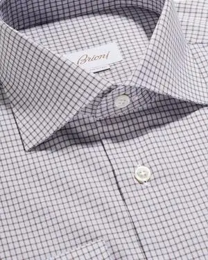 Brioni Apos;s Graph Check Cotton Dress Shirt - Blue