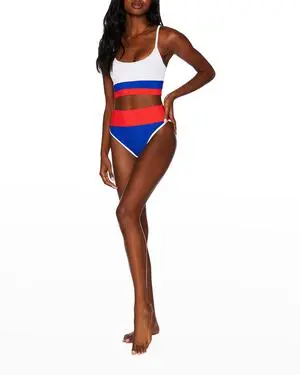 Beach Riot Eva Ribbed Colorblock Swim Top American Colorblo