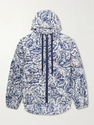 Moncler Ebizo Logo-appliquéd Printed Cotton Hooded Jacket - Blue