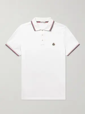 Moncler Logo-appliquéd Striped Cotton-piqué Polo Shirt - White