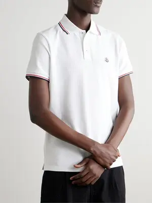 Moncler Logo-appliquéd Striped Cotton-piqué Polo Shirt - White