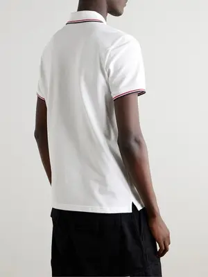 Moncler Logo-appliquéd Striped Cotton-piqué Polo Shirt - White