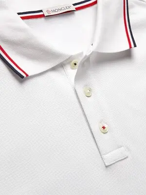 Moncler Logo-appliquéd Striped Cotton-piqué Polo Shirt - White