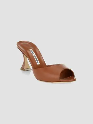Manolo Blahnik Jadarona 70mm Leather Mules - Brown