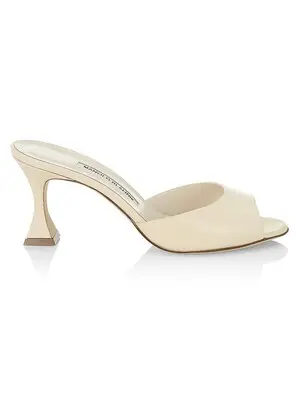 Manolo Blahnik Jadarona 70mm Leather Mules Cream