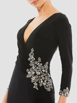 Mac Duggal Jersey Embellished Long-sleeve Gown