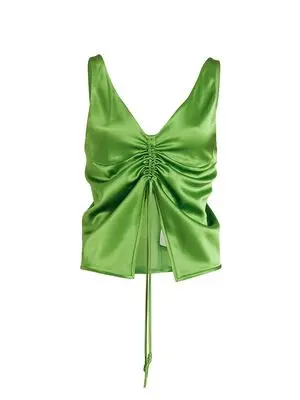 Nanushka Women's Klara Ruched Satin Top - Green  - Green