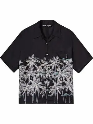 Palm Angels Palm Tree-print Silk Shirt - Black