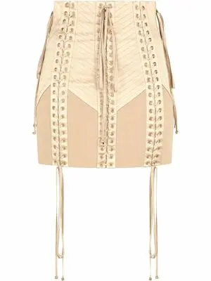 Dolce & Gabbana Lace-up Jersey Miniskirt - Neutrals