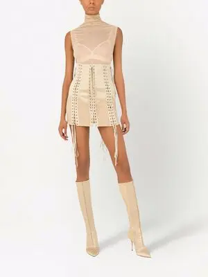 Dolce & Gabbana Lace-up Jersey Miniskirt - Neutrals