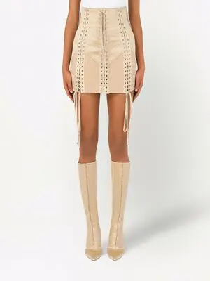 Dolce & Gabbana Lace-up Jersey Miniskirt - Neutrals