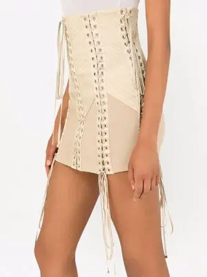 Dolce & Gabbana Lace-up Jersey Miniskirt - Neutrals